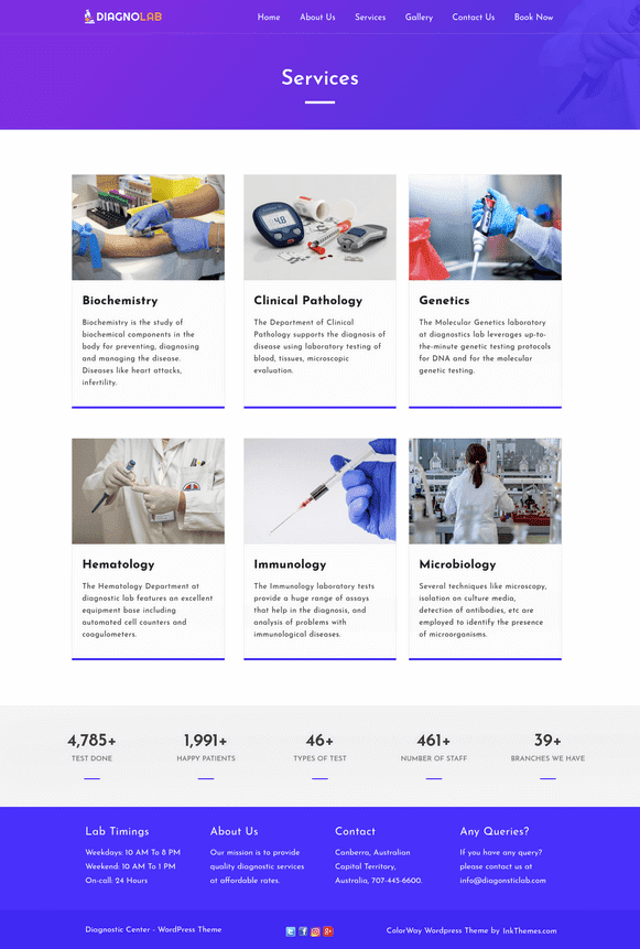Diagnostic Laboratory WordPress Theme | InkThemes