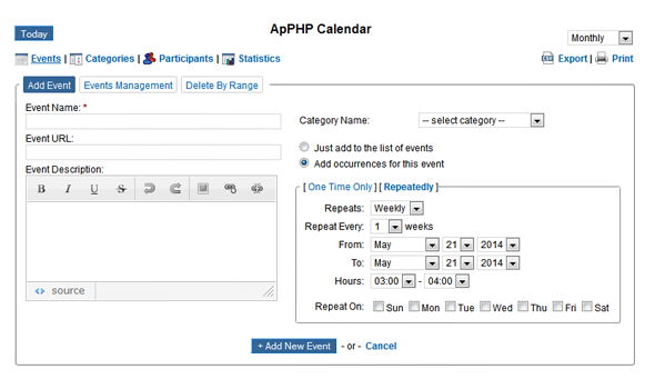 ApPHP Calendar PHP Script | InkThemes