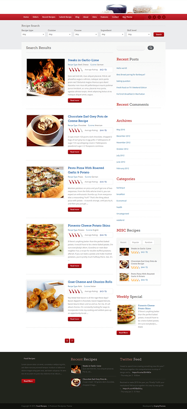 Food Recipes WordPress Theme | InkThemes