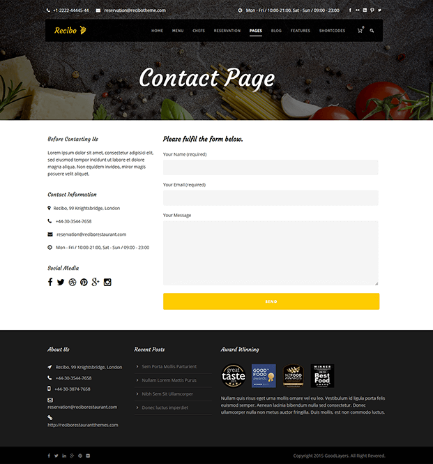 Recibo - Advanced WordPress Restaurant Theme | InkThemes