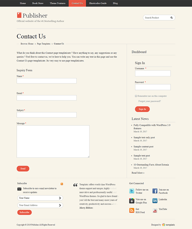 Publisher WordPress Theme For Authors | InkThemes