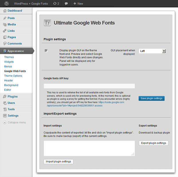 Ultimate Google web fonts - WordPress Plugin | InkThemes