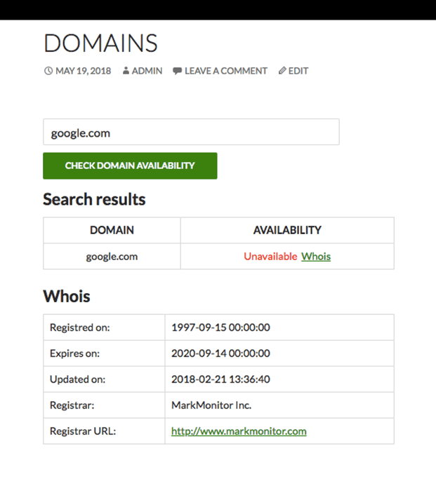 Domains Names Checker WordPress Plugin | InkThemes