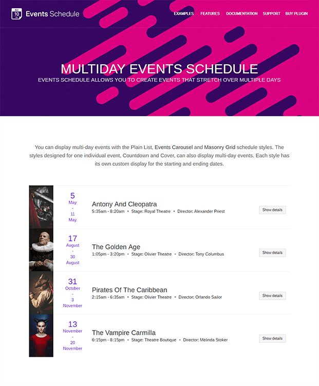 Events Schedule - WordPress Events Calendar Plugin | InkThemes