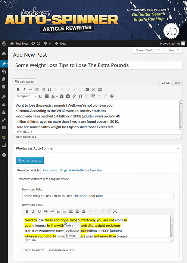 Wordpress Spinner Plugin To Rewrite Articles Automatically | InkThemes