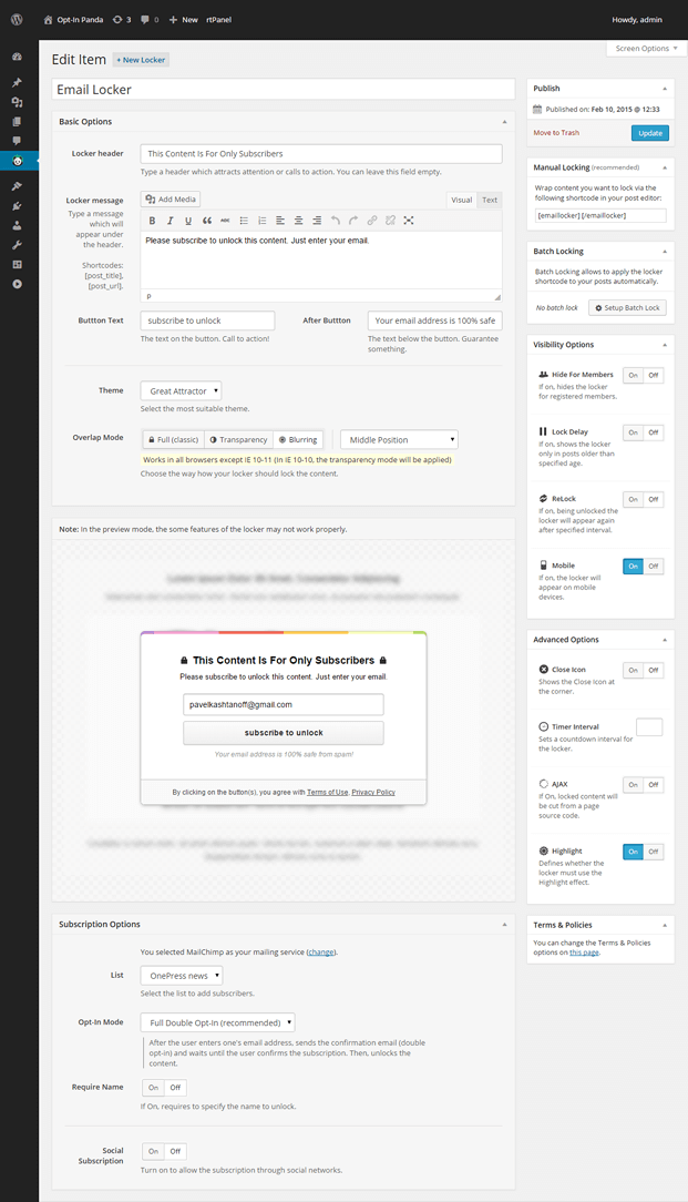 Opt-In Panda - Opt-in Form WordPress Plugin | InkThemes