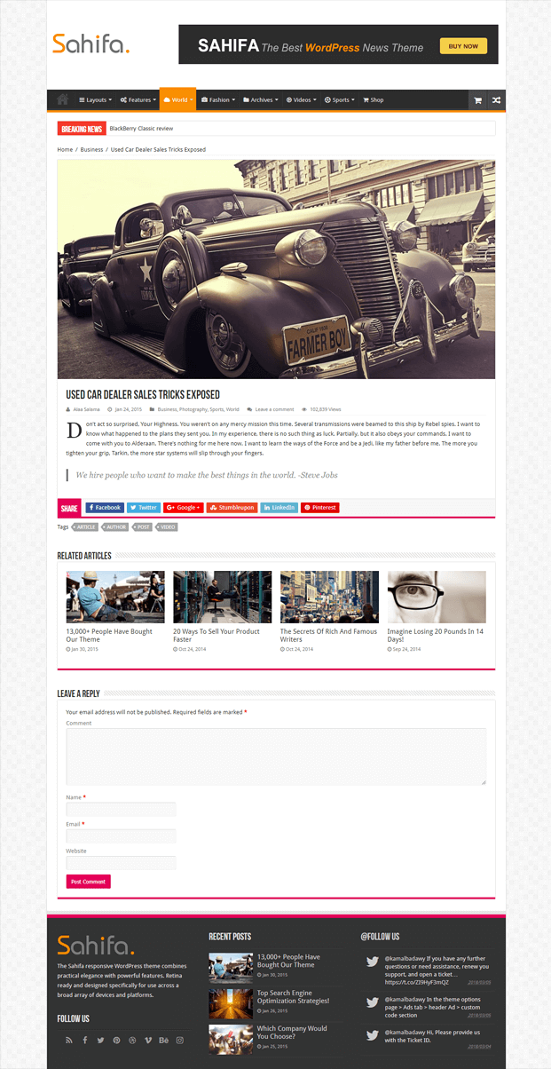 Sahifa - Responsive WP Theme For News & Magazine | InkThemes