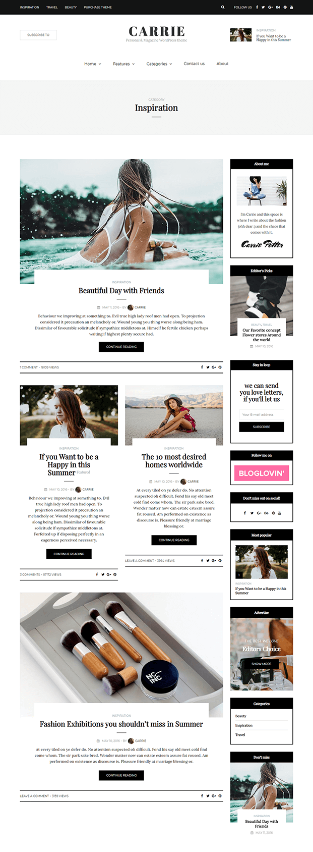 Carrie - WordPress Responsive Magazine & Blog Theme | InkThemes