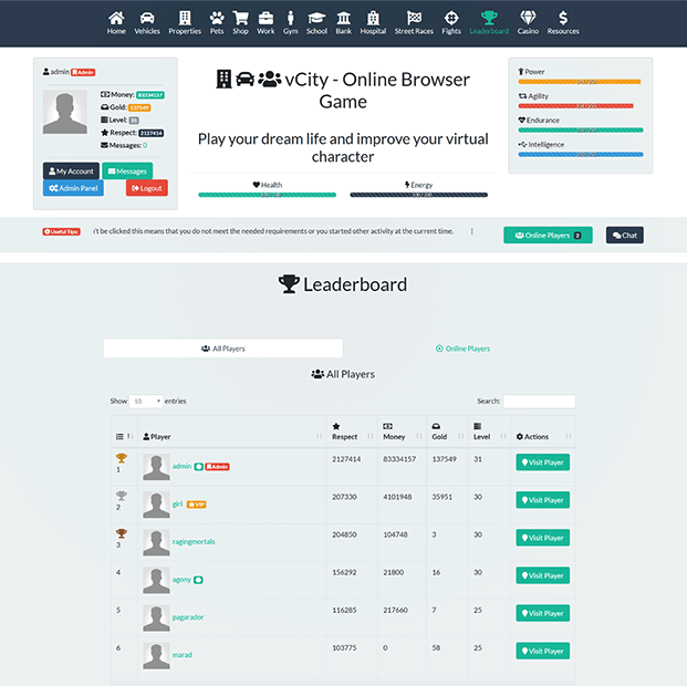 vCity - Premium Browser Game PHP Script | InkThemes vCity - Premium Browser Game PHP Script | InkThemes
