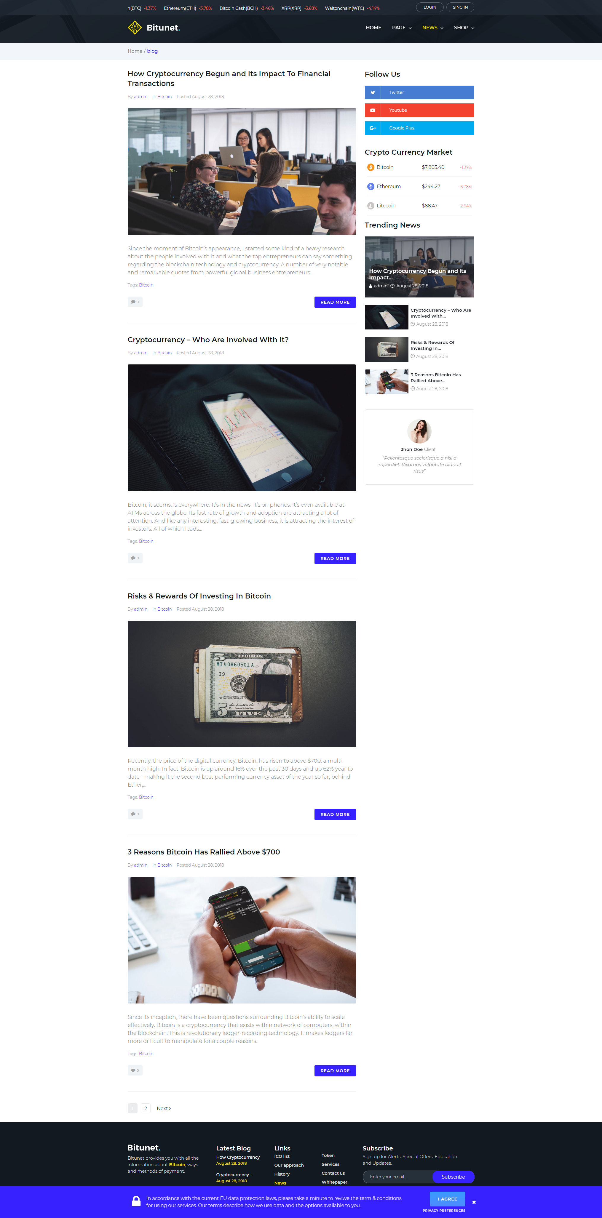 Bitunet - WordPress Cryptocurrency Elementor Theme | InkThemes