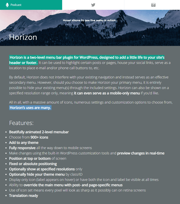Horizon - Menu Bar Plugin for WordPress | InkThemes